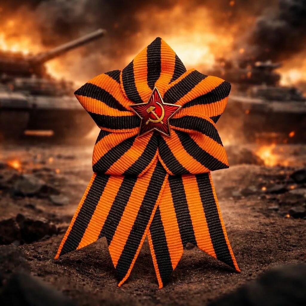 Значок-брошь Георгиевская лента со звездой