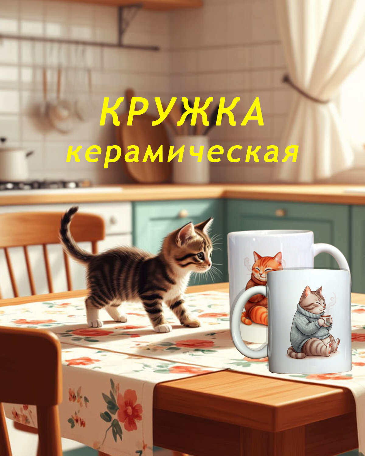 Кружка для чая и кофе "Кошечкино чаепитие" 330мл. 1 шт. Кружка для чая и кофе.