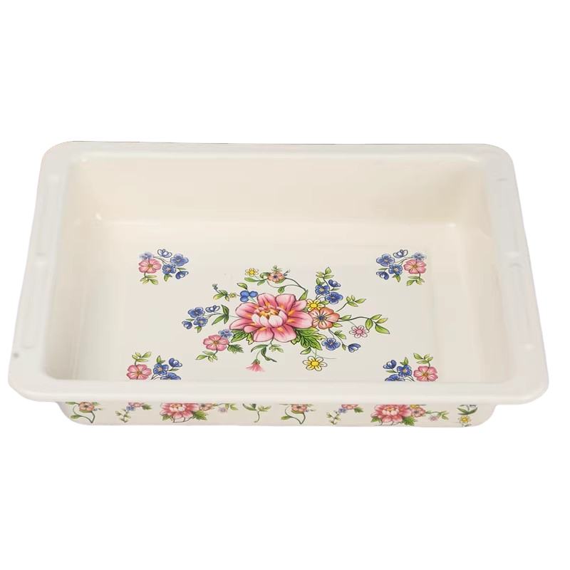 Эмалированный противень с розами, скандинавский дизайн, 29x23.5x4.8см, подходит для духовки и плиты, высококачественный