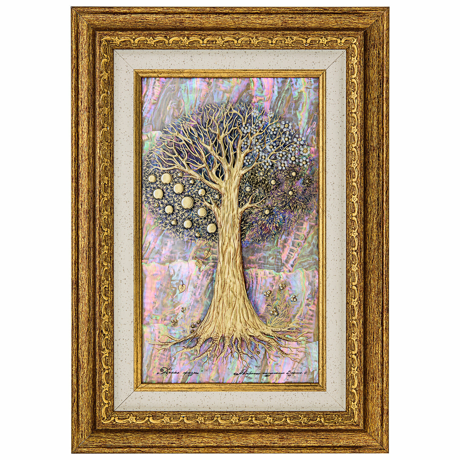 0070568 картина Перламутровая "четыре времени года" об грунт акрил золото темпера35*25см