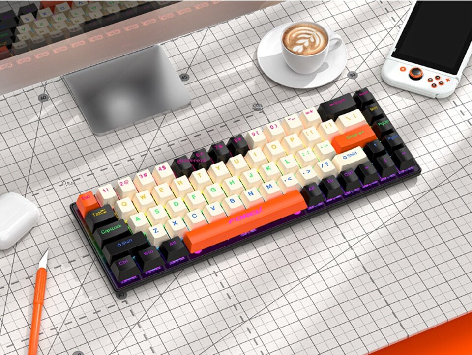 Механическая игровая клавиатура FOREV с 68 клавишами, синие свитчи, RGB подсветка, USB проводное подключение, съемный кабель