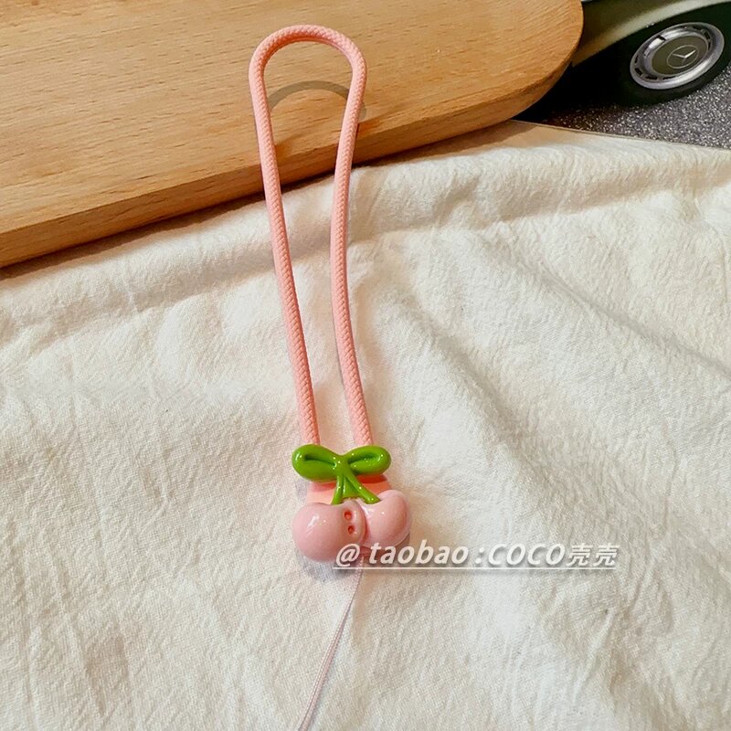 Розовый силиконовый браслет с рисунком вишни, короткая длина для телефонных аксессуаров, брелока и шнурка, 87 символов