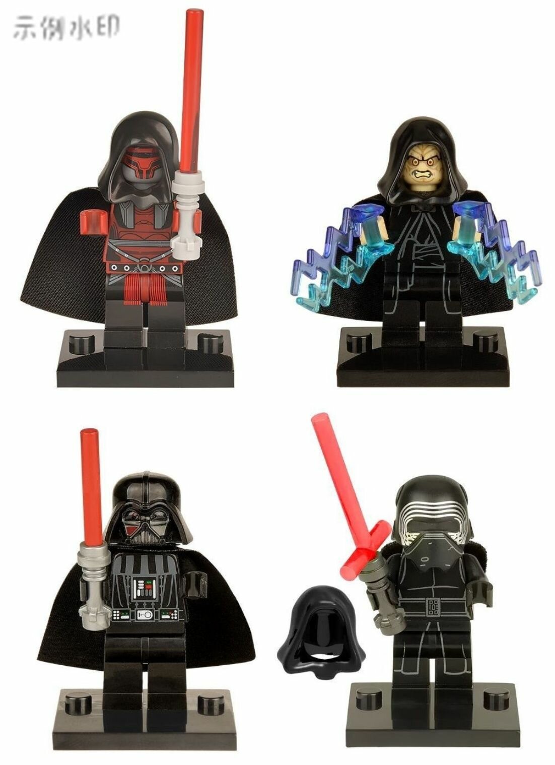 Эксклюзивный набор из 4 минифигурок Star Wars, включая Палпатина, Дарта Вейдера и Кайло Рена с оружием, совместимый с конструкторами лего, размер 4.5 см в пакете, артикул G9053