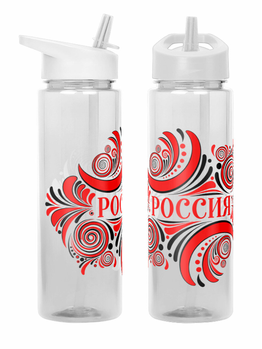 Бутылка белая для воды с принтом Россия. Русские узоры, славянский стиль