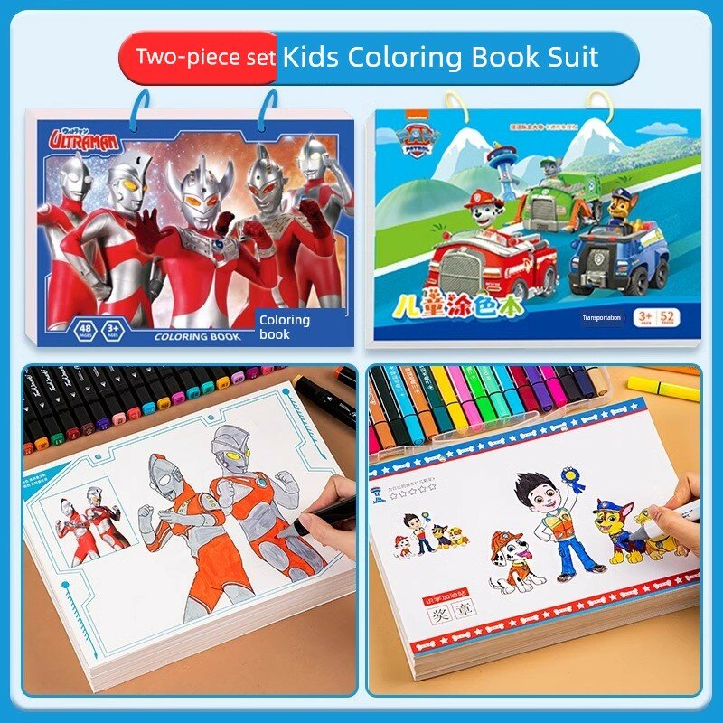 2 книги, 100 уникальных страниц, альбомы Ультраман и Пав Патрол для раскрашивания, неповторяющиеся рисунки для детей