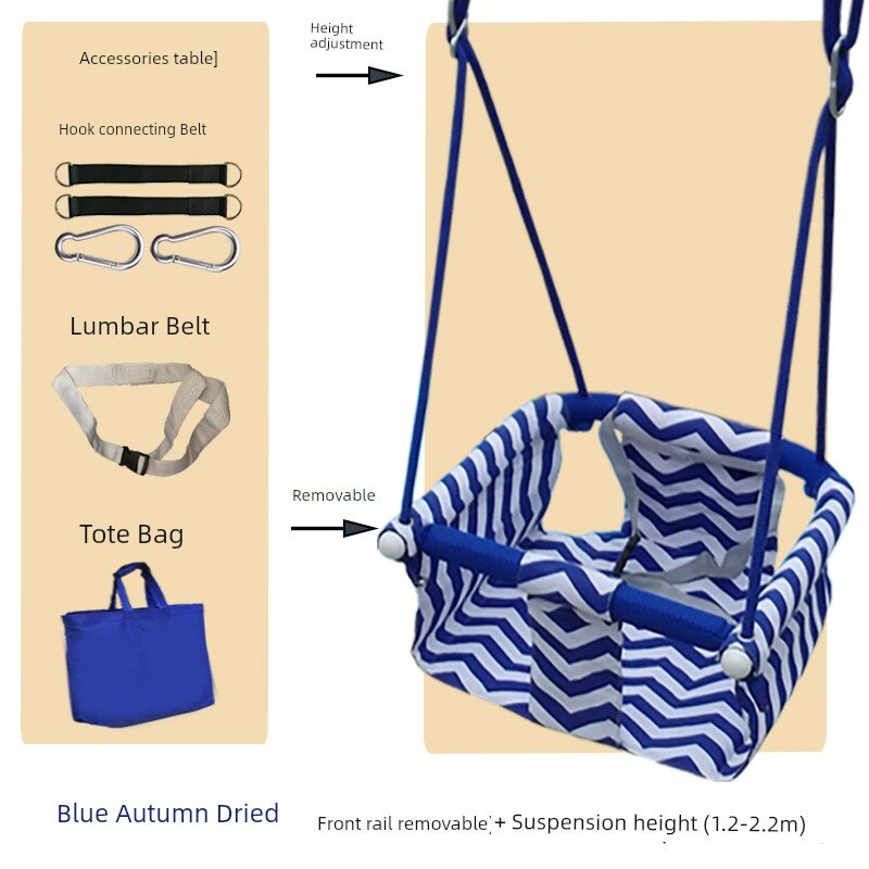 Детские качели с синими полосами и 60 см удлинителем с крюком - садовые качели