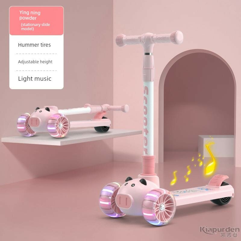 Детский самокат Cherry Blossom Pink с колесами Hummer и музыкальной подсветкой, 3-в-1