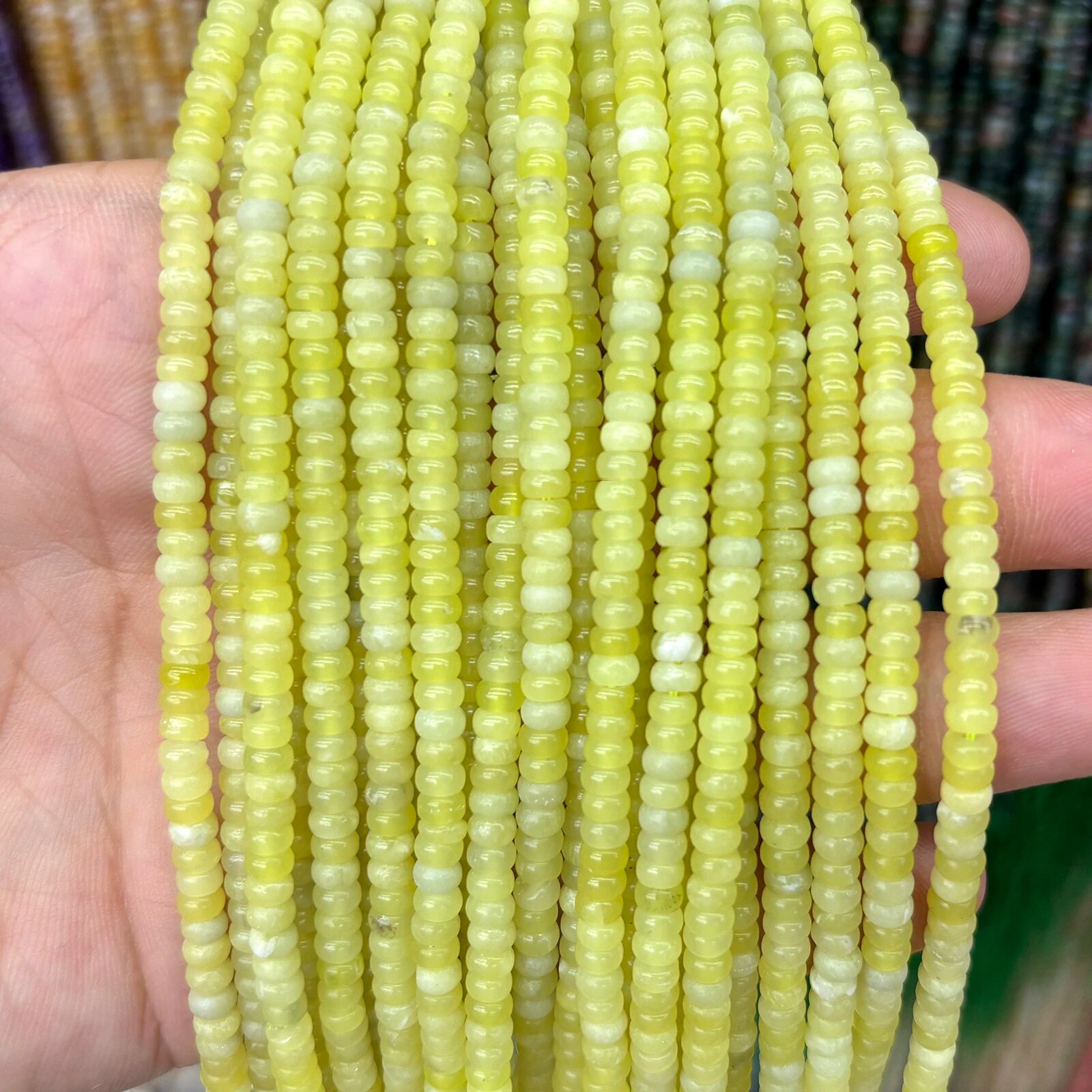 Плоские бусины из камня Super search 4x2 мм Желтый, Lemon yellow