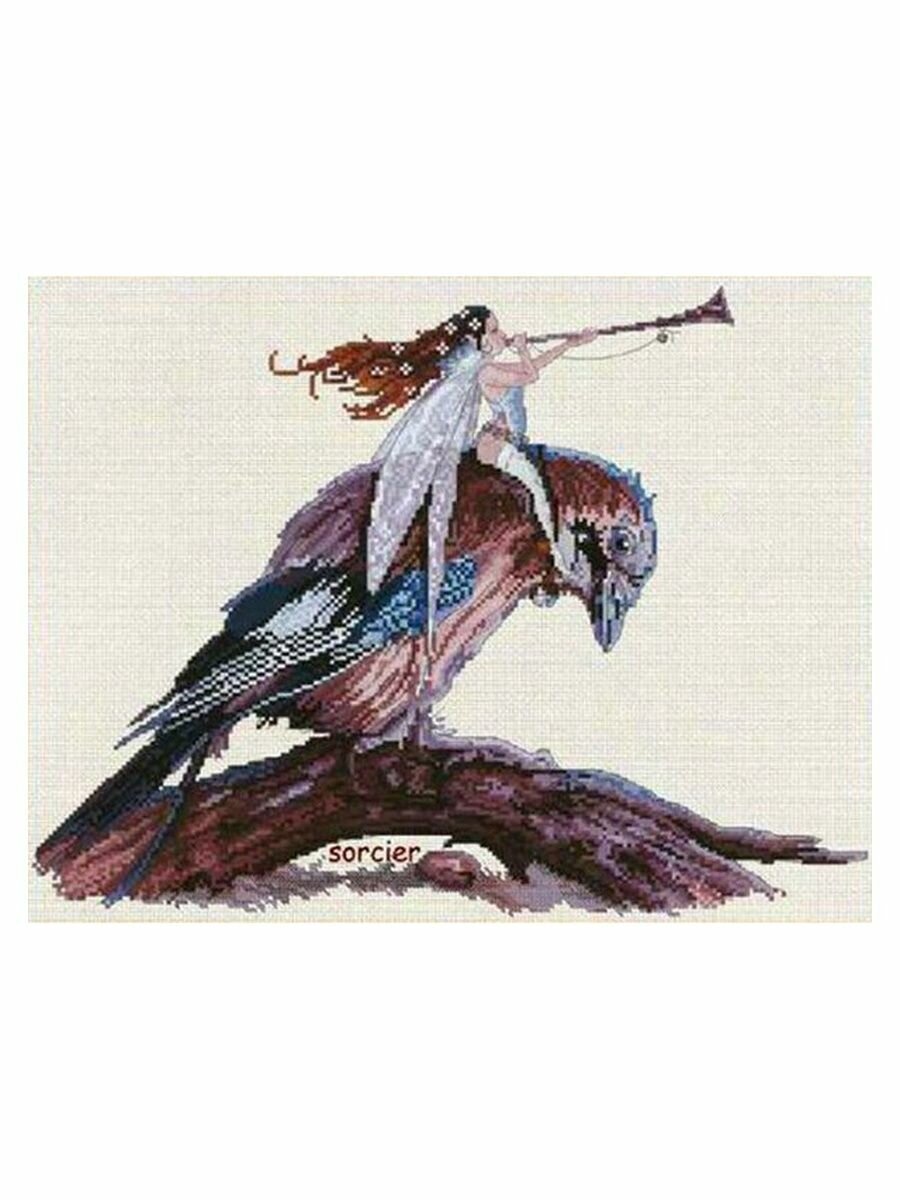 Набор для вышивки Amishop "Птицеверная фея", 14CT Aida, кремовый, 205 x 155 стежков, 42 цветов, 28 x 37 см