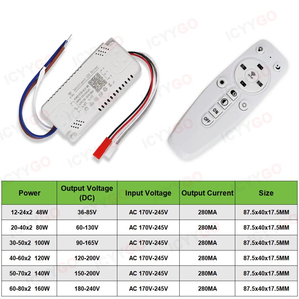 ICYYGO LED драйвер 140W (50-70W)x2, 2.4G
