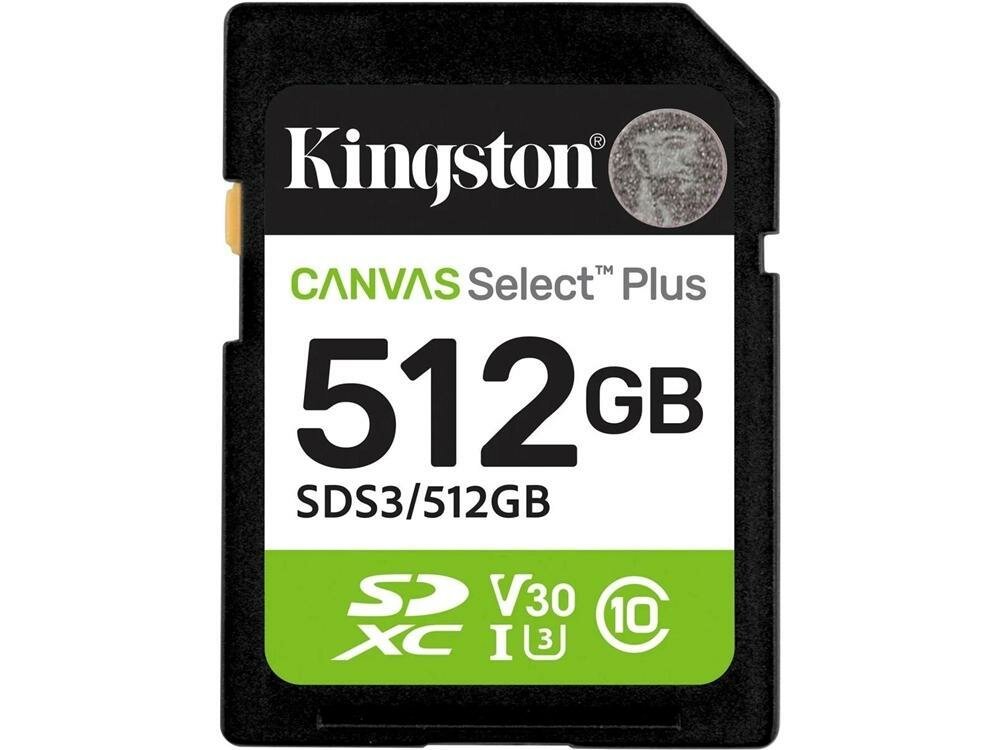 Карта памяти SDXC UHS-I U1 Kingston Canvas Select Plus 512 ГБ, 150 МБ/с, Class 10, SDS3/512GB, 1 шт, без адаптера
