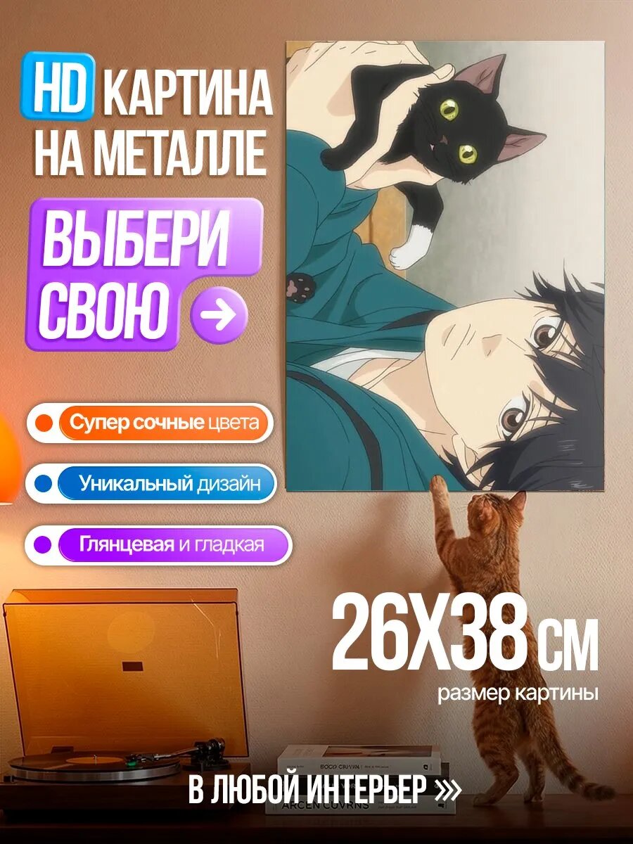 Картина на HD металле Парень с котом