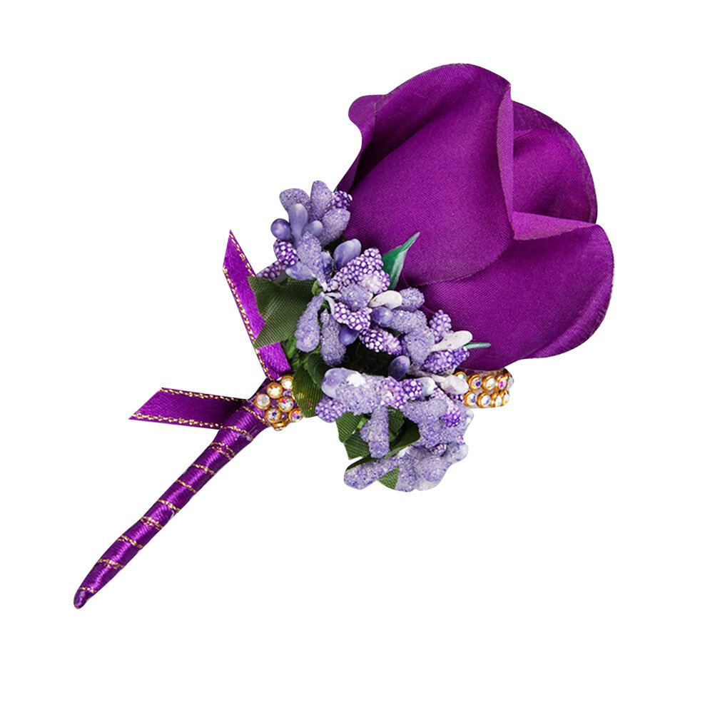 Декоративные свадебные броши с искусственной розой и стразами, 2 фиолетовые броши для одежды