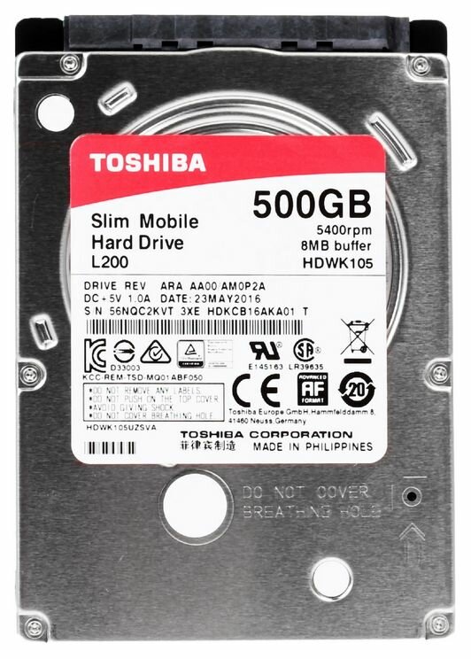 Внутренний жесткий диск Toshiba HDD 2.5 500 GB PC L200 HDWK105