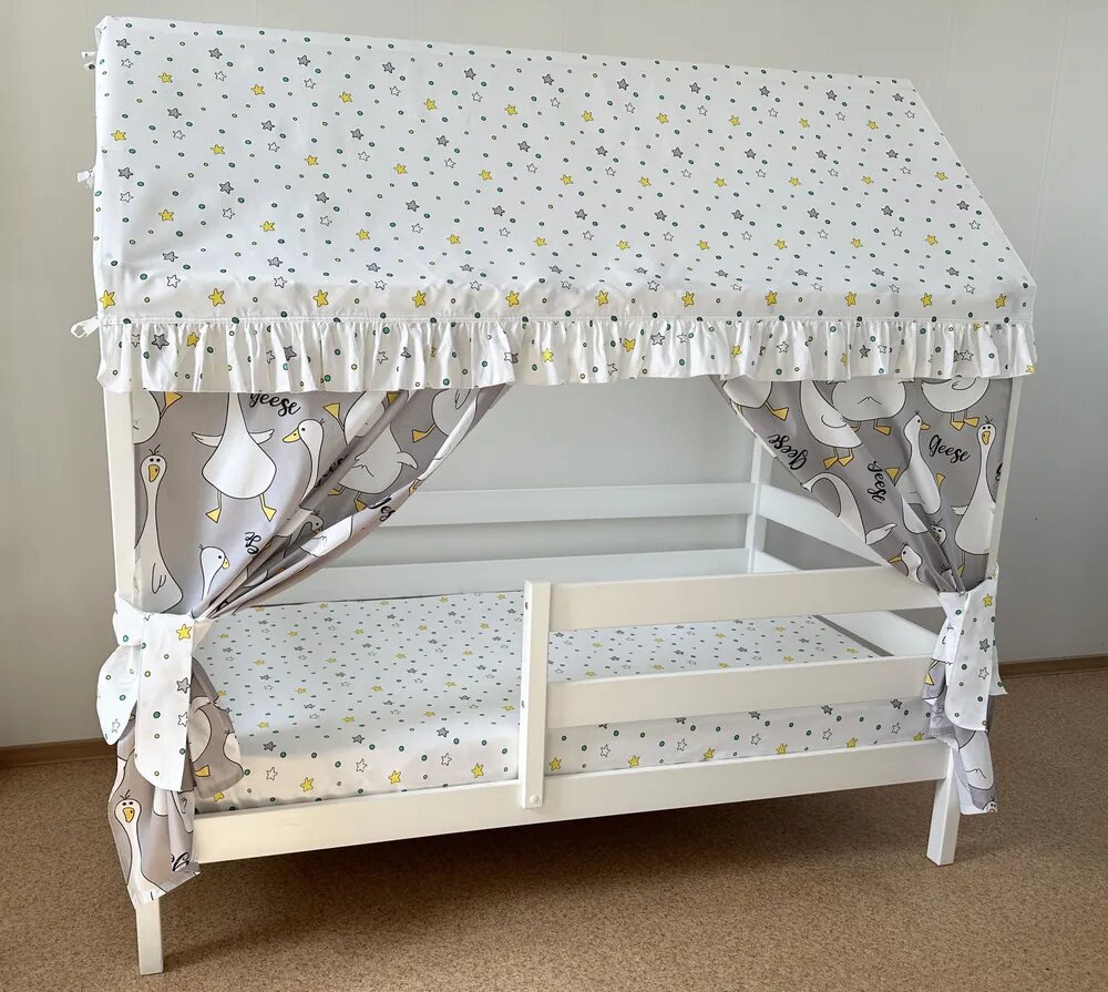 Балдахин на кроватку домик 80х160 см. Крыша на кровать домик со шторками ТД-38