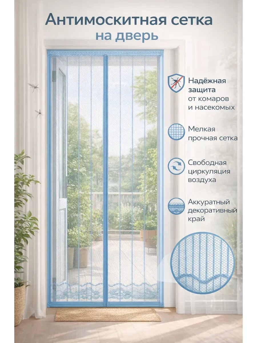 Антимоскитная сетка на дверь от насекомых 100×210 см