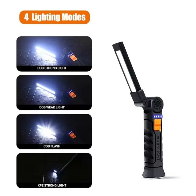 Складной COB XPE LED рабочий фонарь, ручной фонарь со встроенным аккумулятором, аварийный фонарь для осмотра автомобиля, красный стробоскоп SOS.