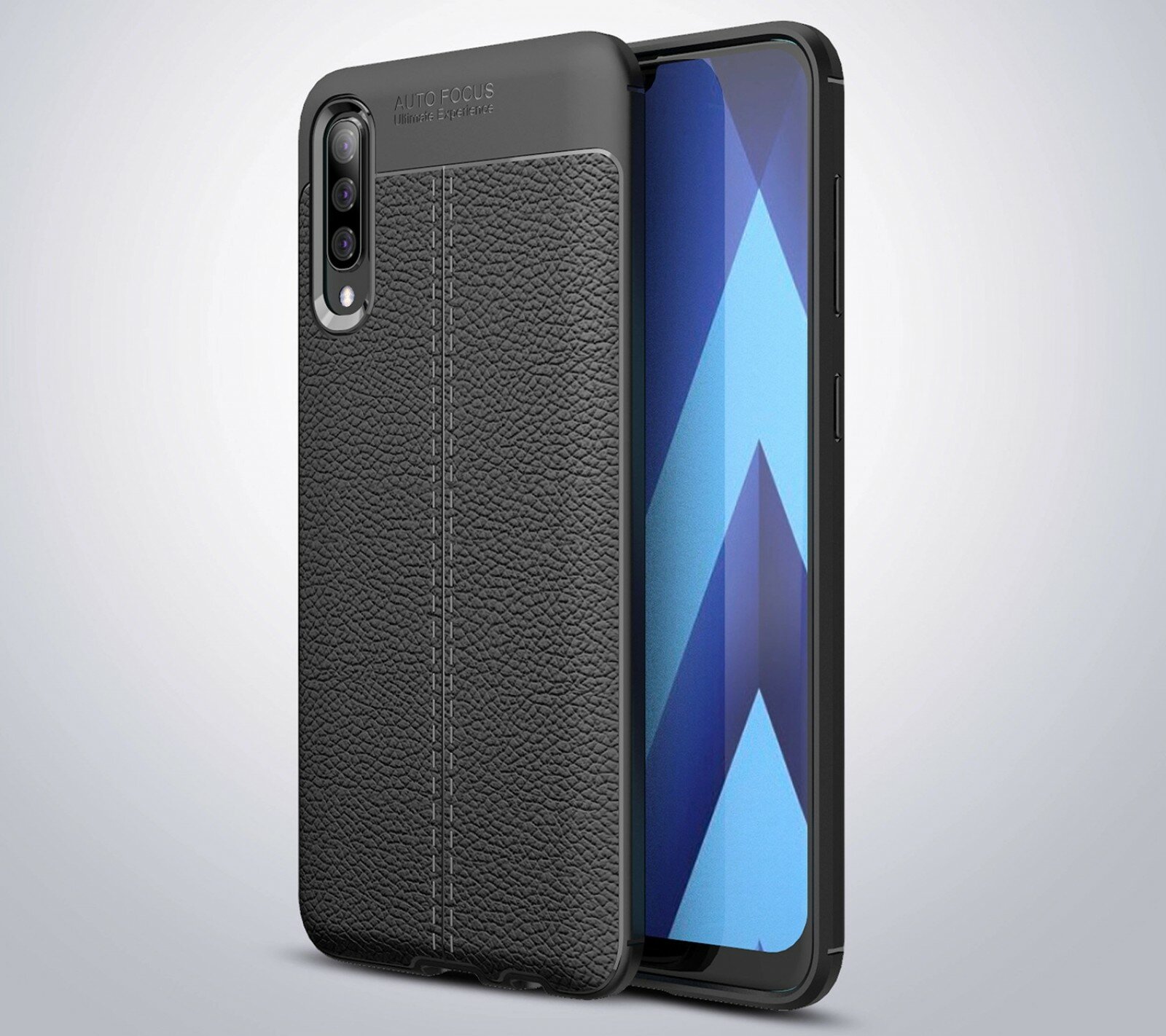 Чехол бампер накладка MyPads Pelle Morbida для Samsung Galaxy A50 SM-A505F (2019) силикон с тиснением под кожу черный
