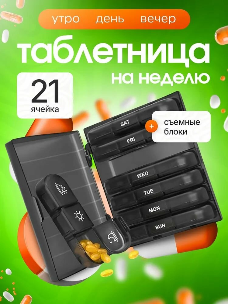 Таблетница на неделю 3 приема. Контейнер для таблеток. Органайзер для лекарств.