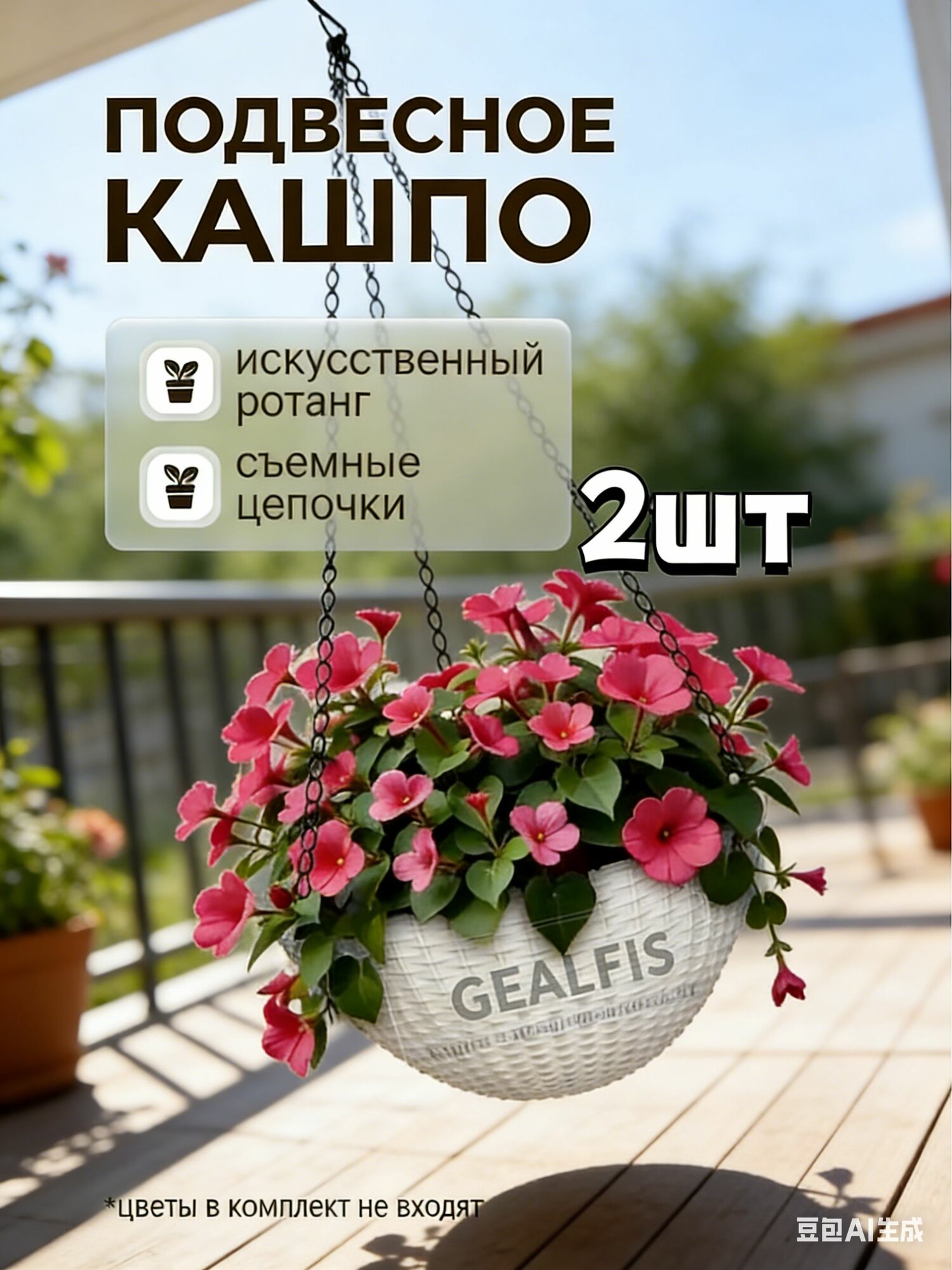 Кашпо 2 л, 50 см, 2 шт, цвет белый