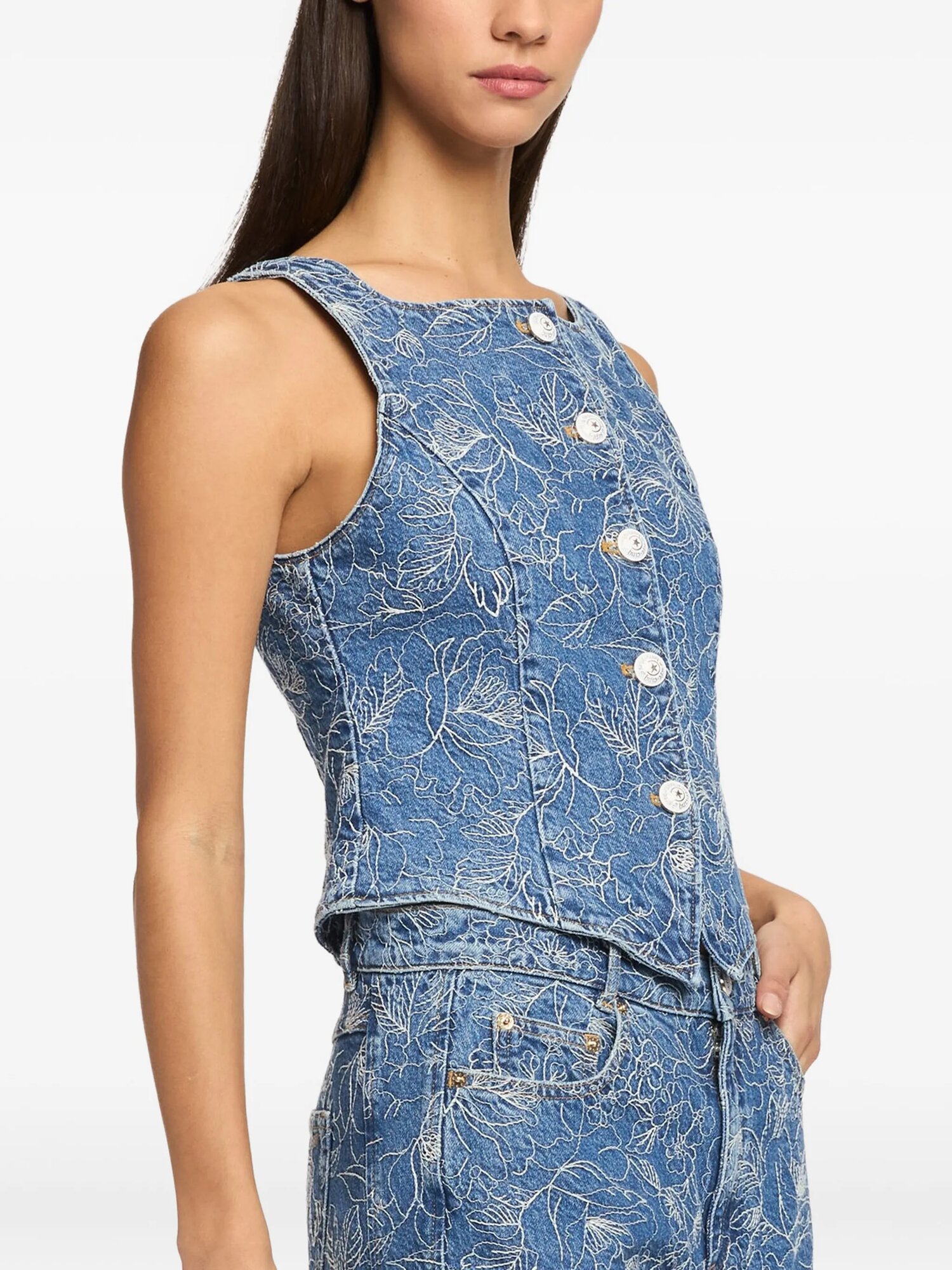 Жилет cinq a sept Floral button-denim vest, размер 2XS, blue — фото 1