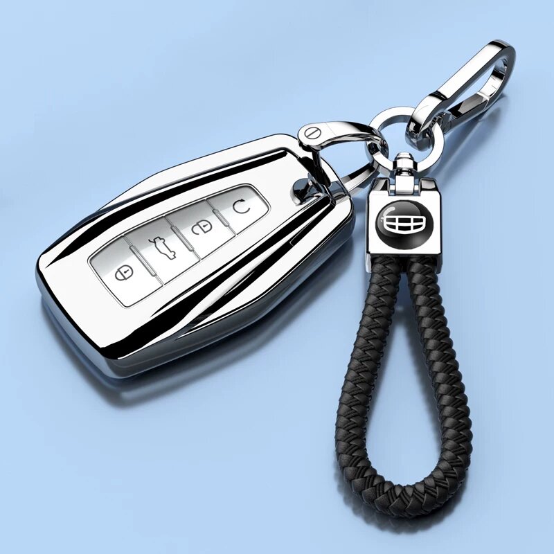 Кожаный брелок Geely Bingyue Cool Champion с плетеной веревочной пряжкой - Сияющий серебристый для автомобильных ключей
