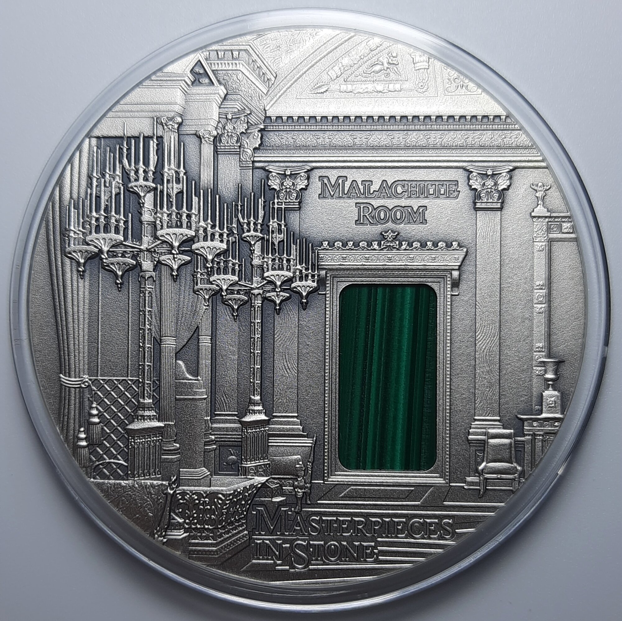 Монета серебряная, Фиджи, 10 долларов,2013 год, Малахитовый зал-Шедевры в камне