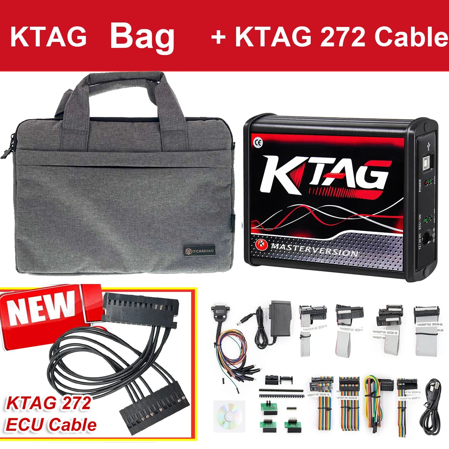 Ktag Программатор с кабелем, красный, V7.020 V2.25