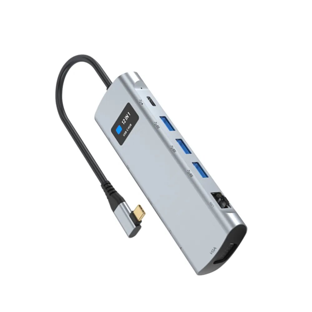 Док-станция типа C 12 in 1 USB-C Hub для ноутбука, с портами Ethernet, HDMI, USB, VGA - серебристый