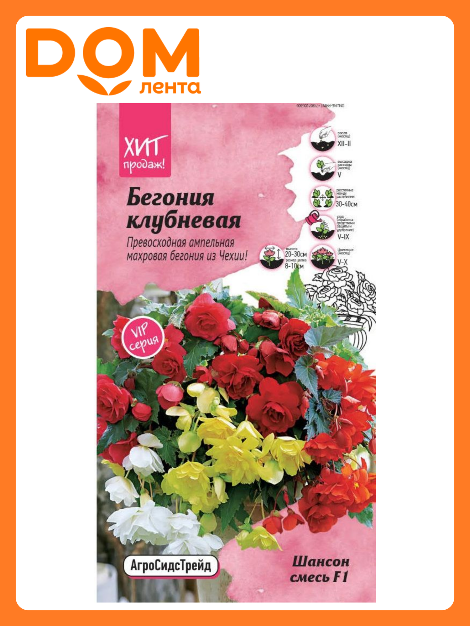 Бегония клубневая Шансон смесь F1 5 шт АСТ