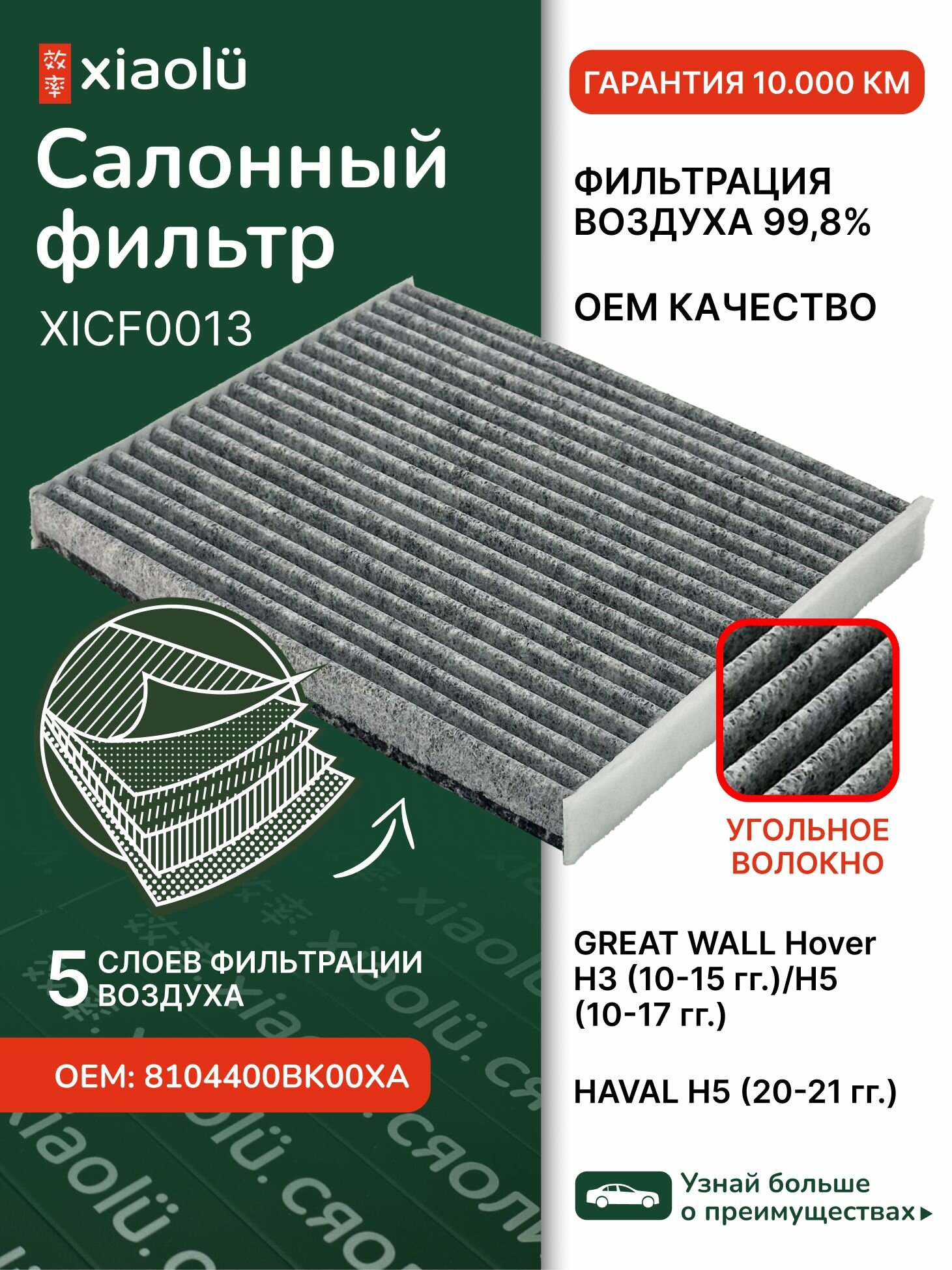 Фильтр салонный угольный GREAT WALL Hover H3 (10-15 гг.)/H5 (10-17 гг.), HAVAL H5 (20-21 гг.)