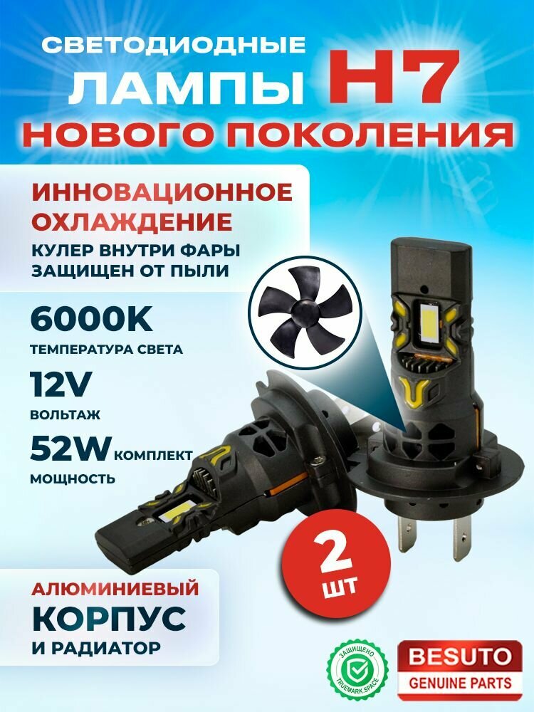 Лампа светодиодная led H7 12v BESUTO BS3724-410 комплект 2шт