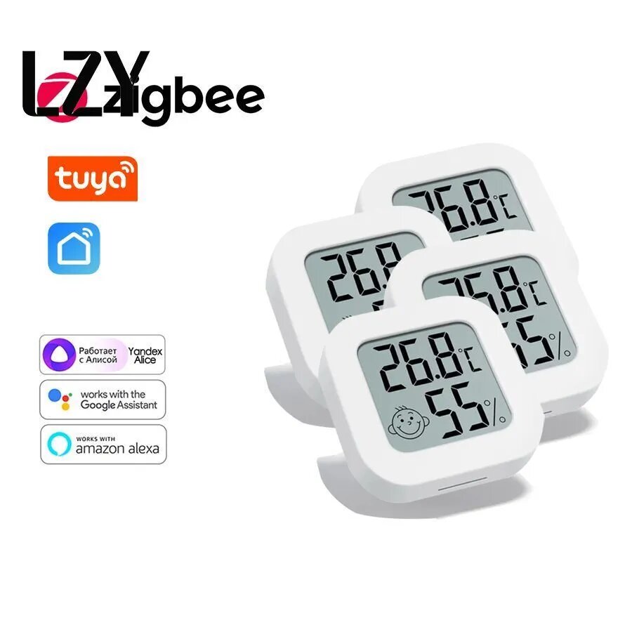 Датчик температуры и влажности Zigbee, белый, 4 шт, Smart Life