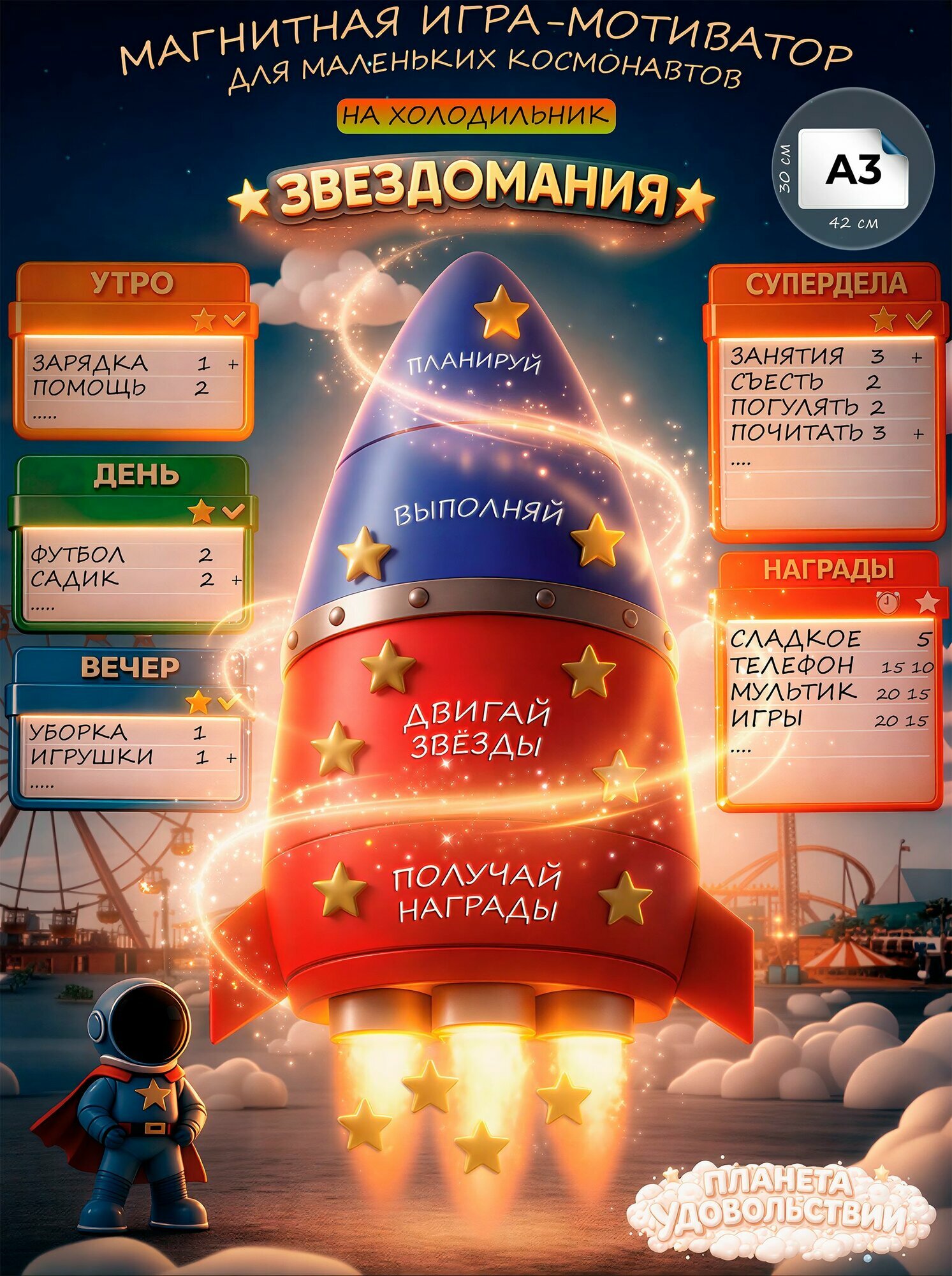 Мотивационная магнитно-маркерная игра планер трекер Звездомания А3, версия Стандарт