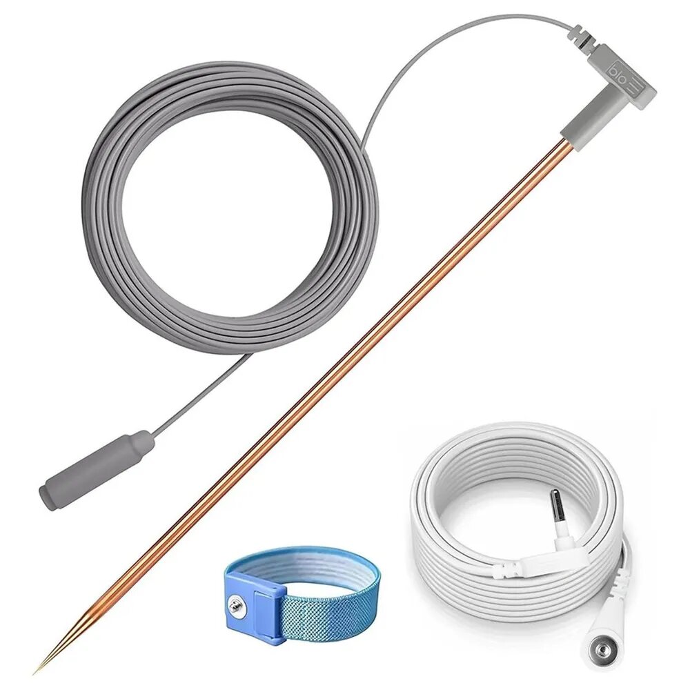 Комплект медных заземляющих стержней с 12-метровым шнуром и браслетом для использования на открытом воздухе и в помещении.