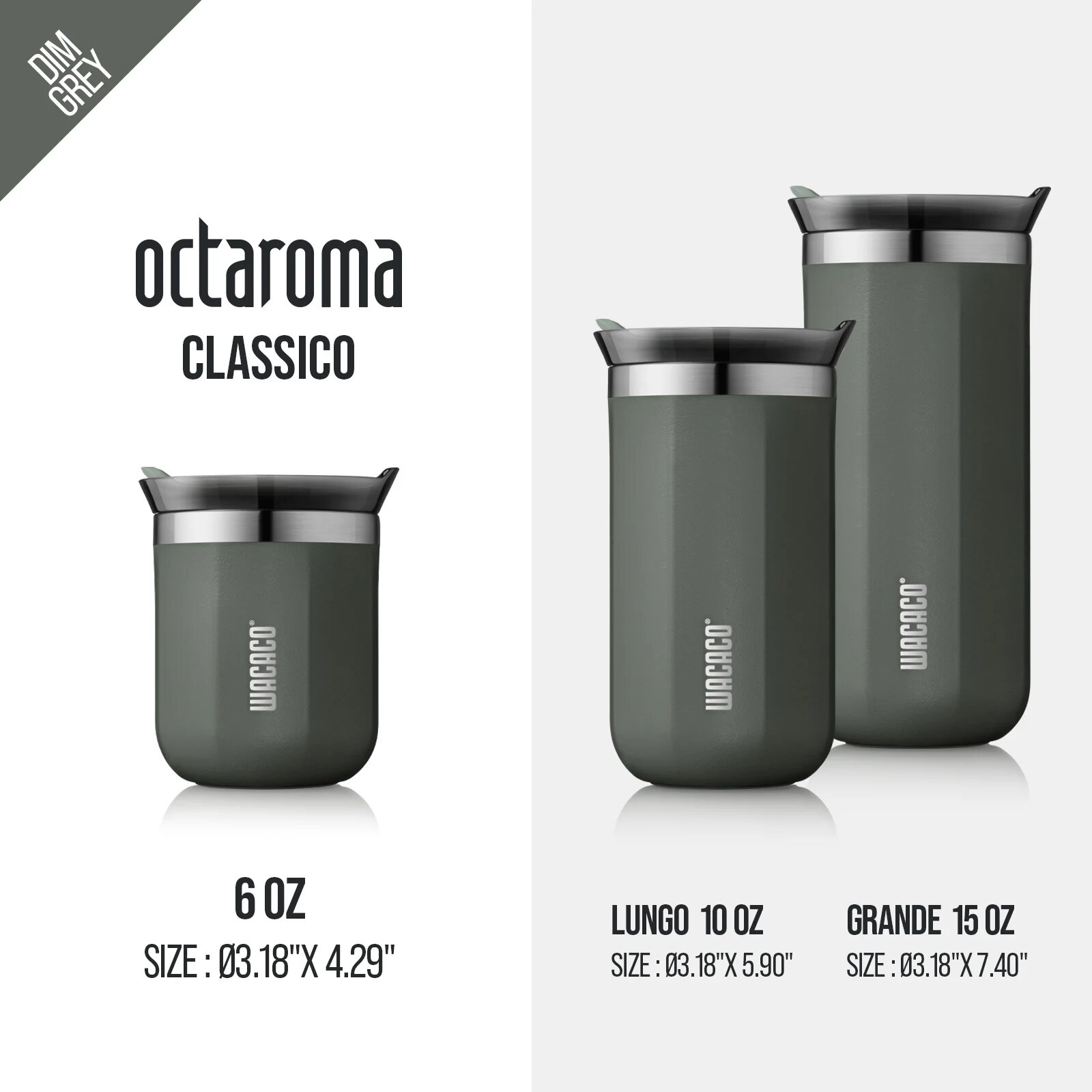 WACACO Octaroma Термокружка из нержавеющей стали Серый, 180ml 6oz, Dim Grey
