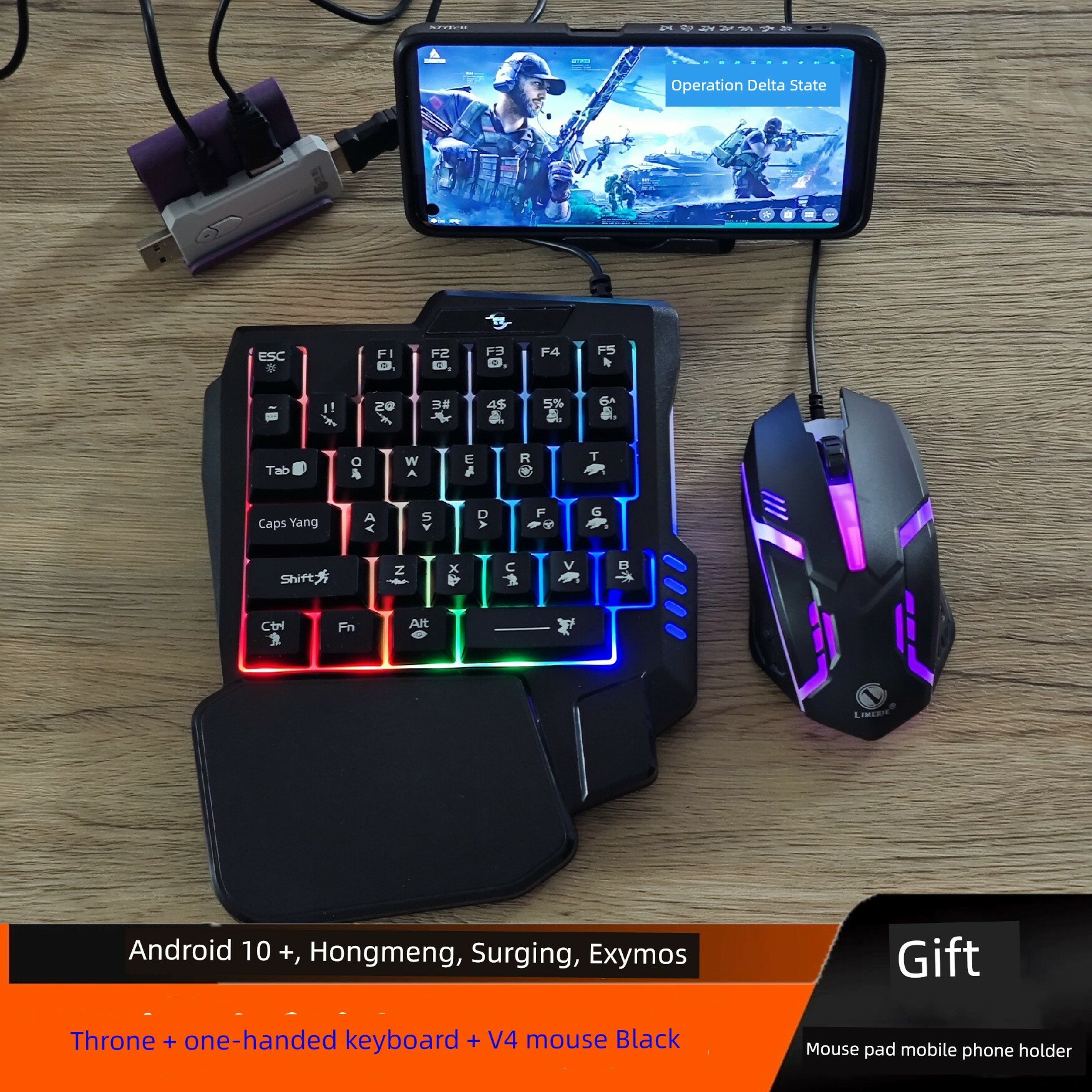 Комплект игрового контроллера X8 Pro с одноручной клавиатурой и мышью V4, черный для ｃａｌｌ of Duty Mobile