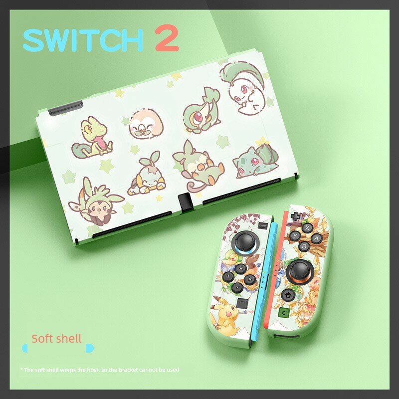 Кейс для Nintendo Switch 2 из ТПУ с темой травяного типа Покемонов