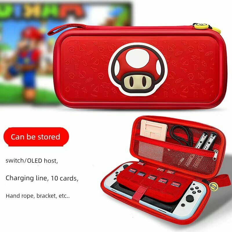 Кейс для Nintendo Switch OLED с вышитым дизайном грибка Марио, защитный чехол для хранения и транспортировки