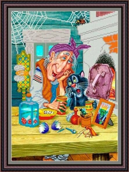 Схема для вышивки бисером "Баба Яга и ее верный кот "