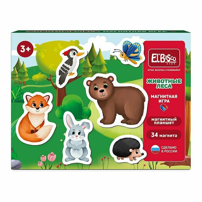 Магнитная игра El BascoToys "Животные леса" магнитная модель, материал картон и металл, игровая основа ET05-067