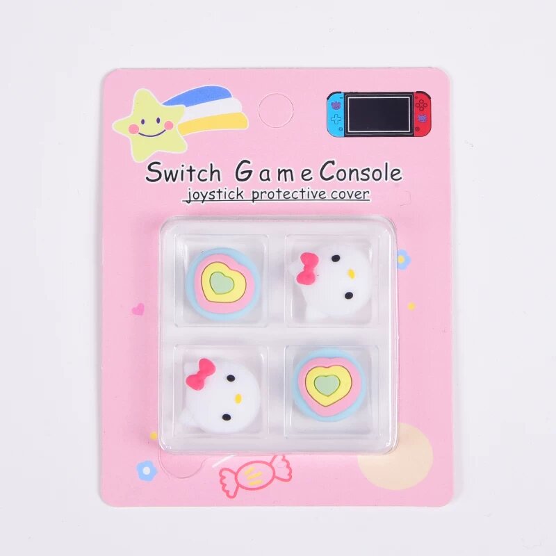 Набор силиконовых накладок на джойстик для Nintendo Switch Lite - 4 шт. с дизайном КТ-Кошки и Сердца