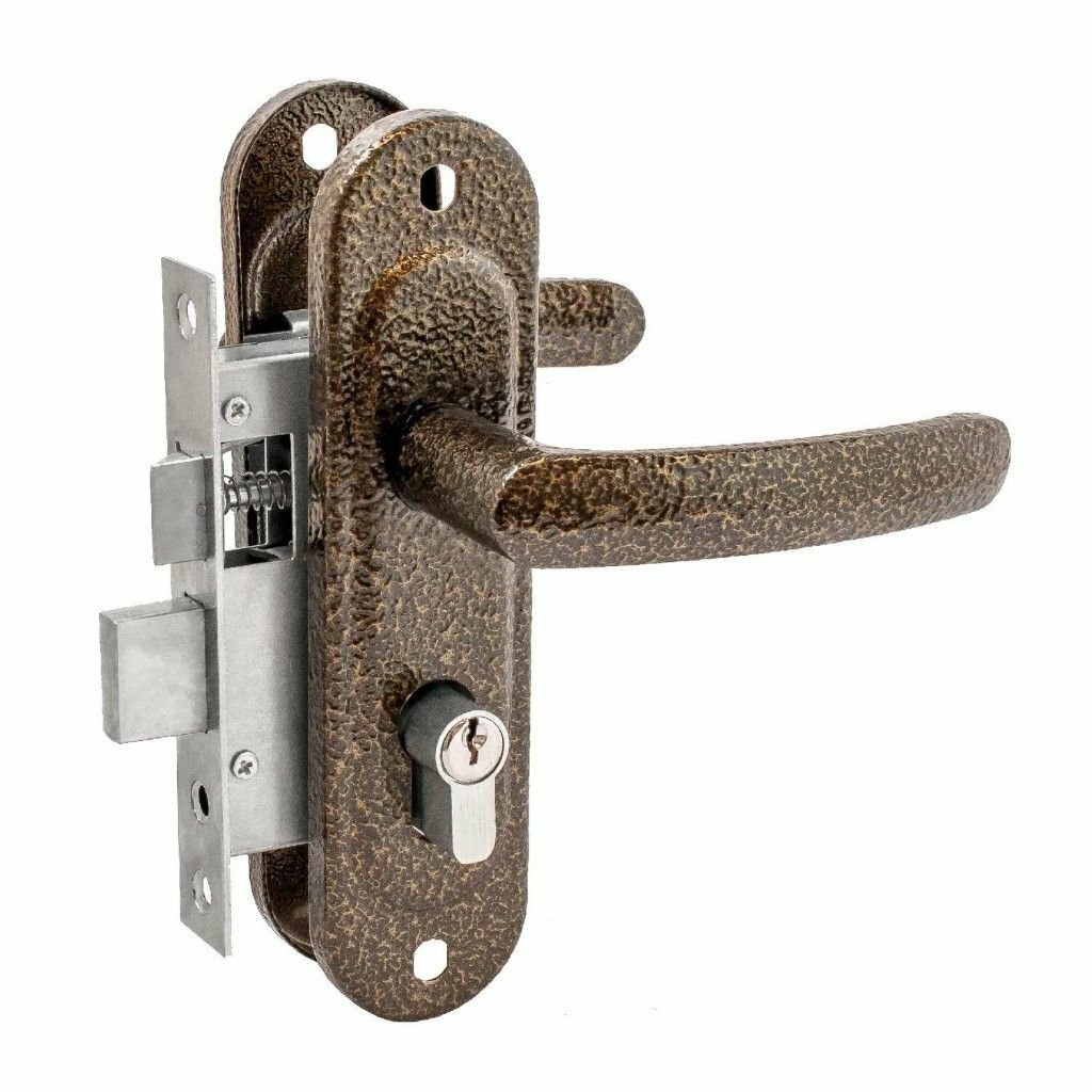 Замок врезной Зенит ЗВ4-50.02 цилиндровый с ручкой в комплекте, цвет бронза, межосевое расстояние 50 мм, Россия