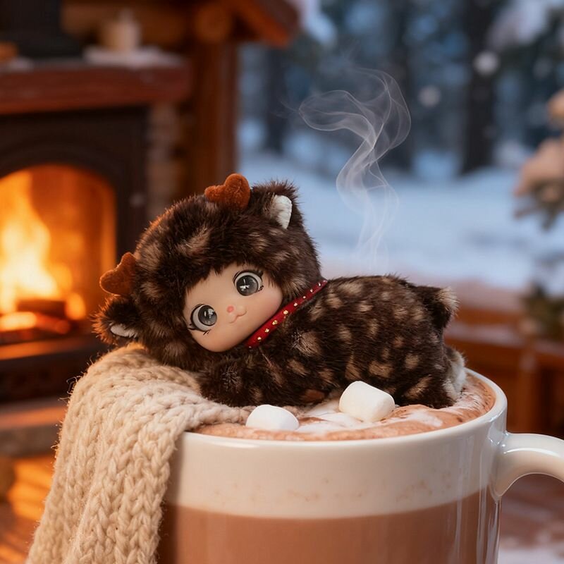 Мягкие игрушки "Милое семейство" (кот, панда, олень), лежачие фигурки