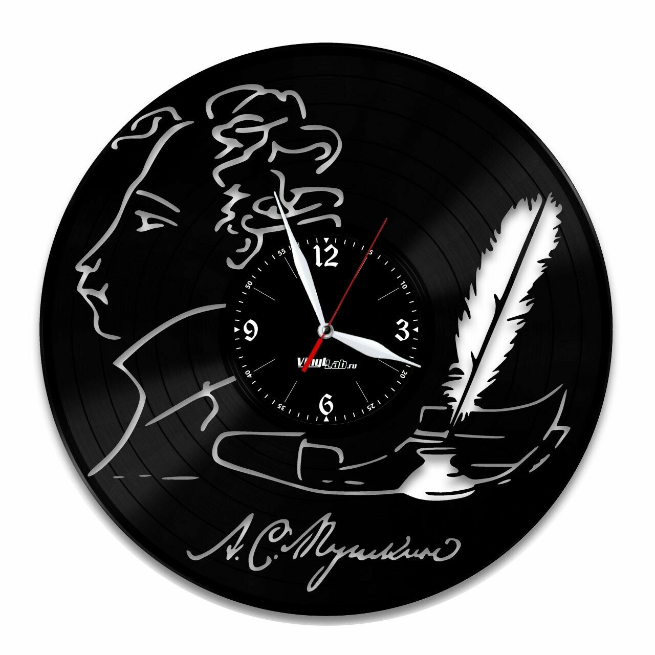 Часы из виниловой пластинки (c) VinylLab А. С. Пушкин, диаметр 30 см