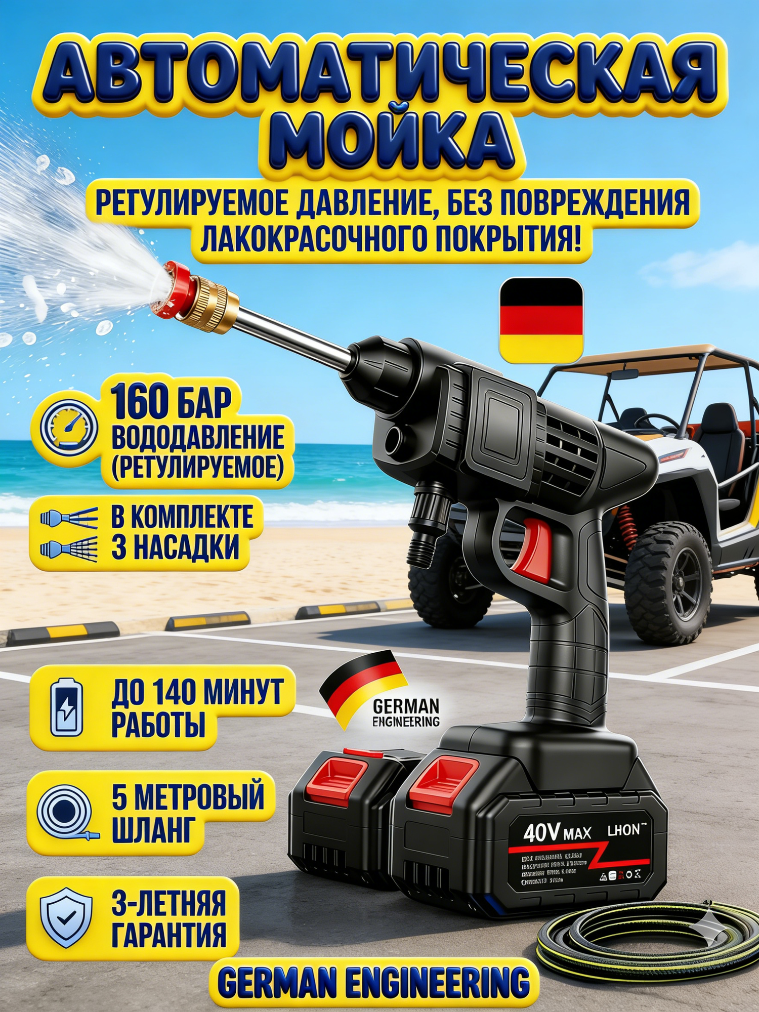 Аккумуляторная автомойка , высокого давления, для автомобиля, в кейсе 2 аккумулятора, минимойка с пистолетом