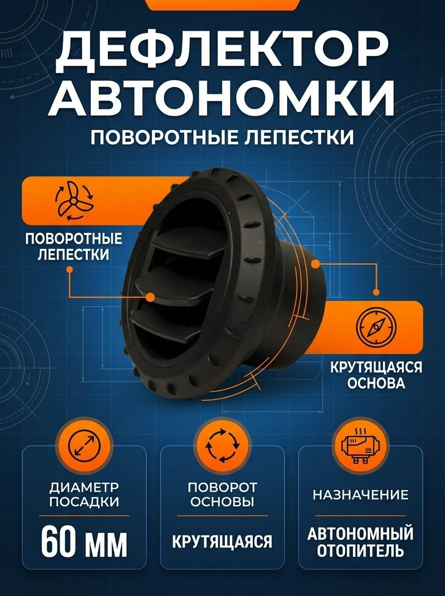 Дефлектор 60мм крутящийся для автономного отопителя (автономки) с подвижными шторками