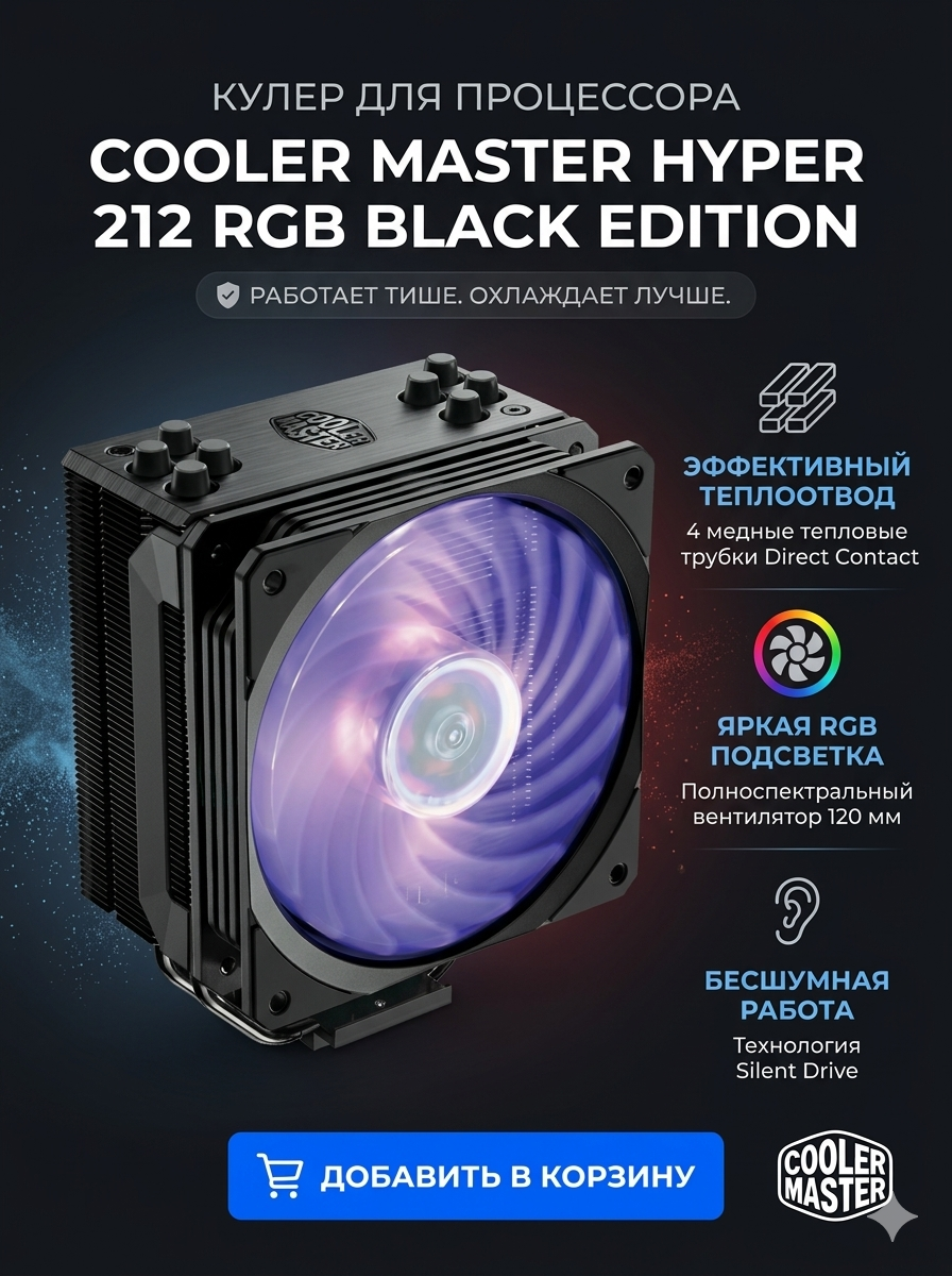 Кулер для процессора Cooler Master Hyper 212 RGB Black Edition (RR-212S-20PC-R2)