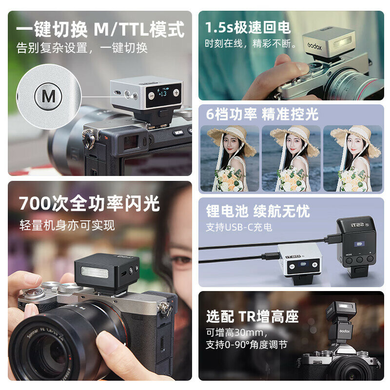 Godox IT20 Черная вспышка с компактным горячим башмаком для переносной фотосъемки на беззеркальных камерах