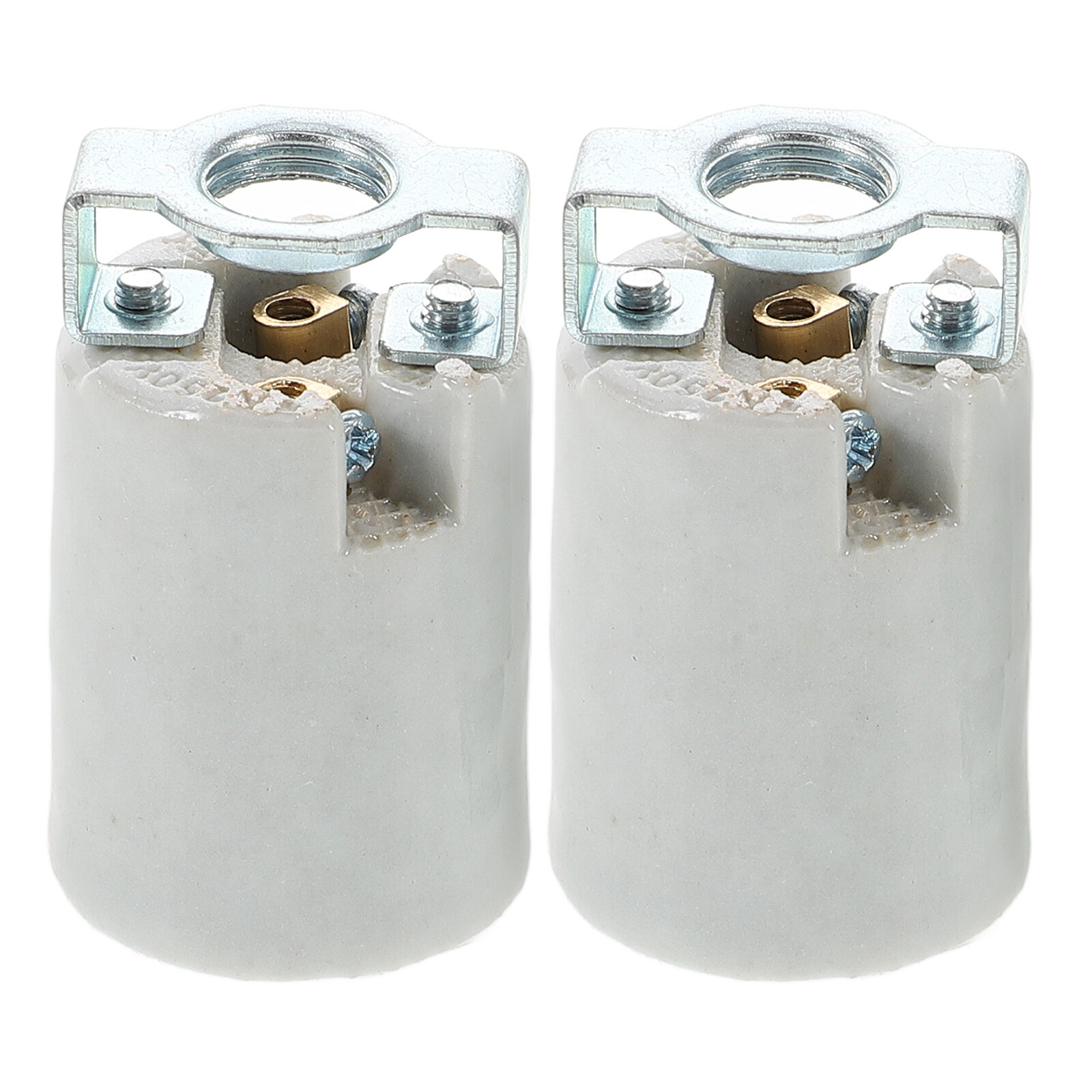 Керамический патрон для лампы с термостойким винтовым цоколем и креплением для лампочки (E14, гладкий корпус (керамика с глазурью)) 2 шт.